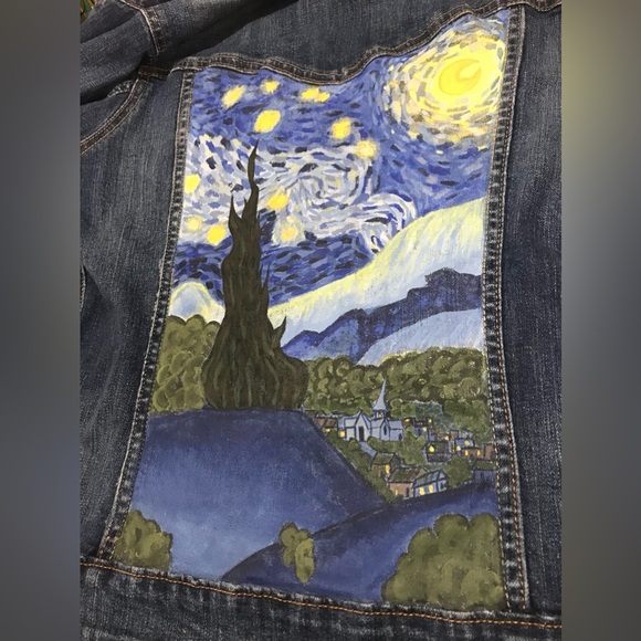 Jackets & Coats | Hand Painted Bespoke Denim Jacket Van Gogh Starry ...